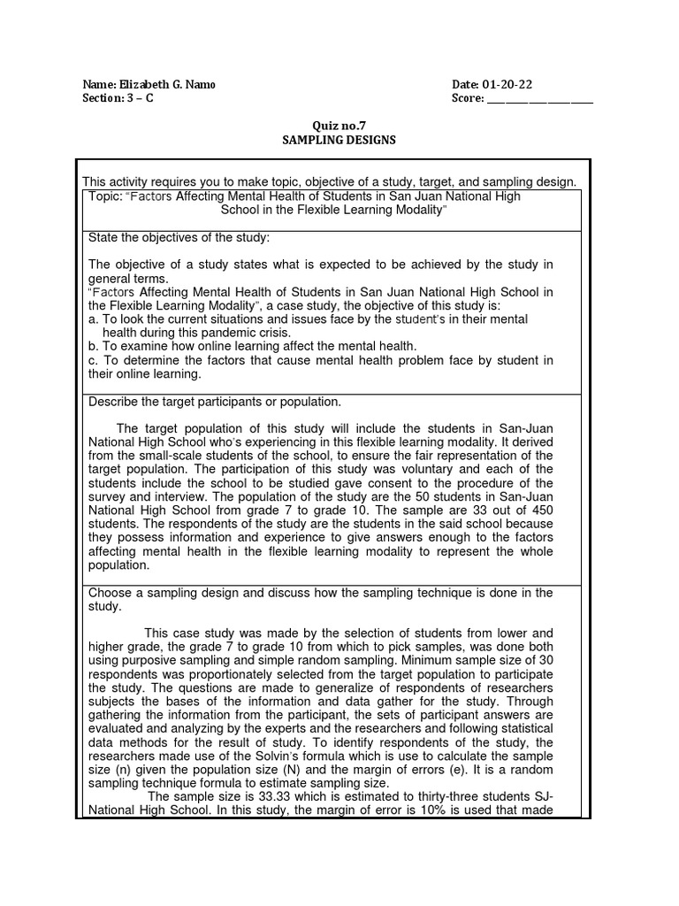 QUIZ-7Sampling Designs | PDF