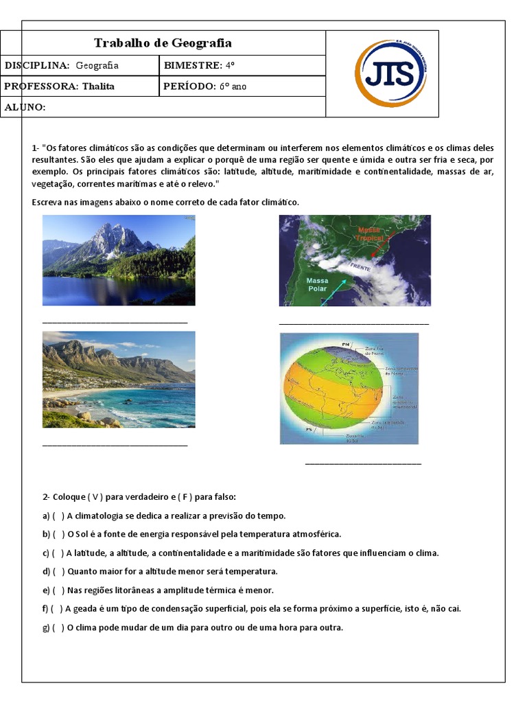 6° Ano Prova Climas | Download grátis PDF | Clima | Clima