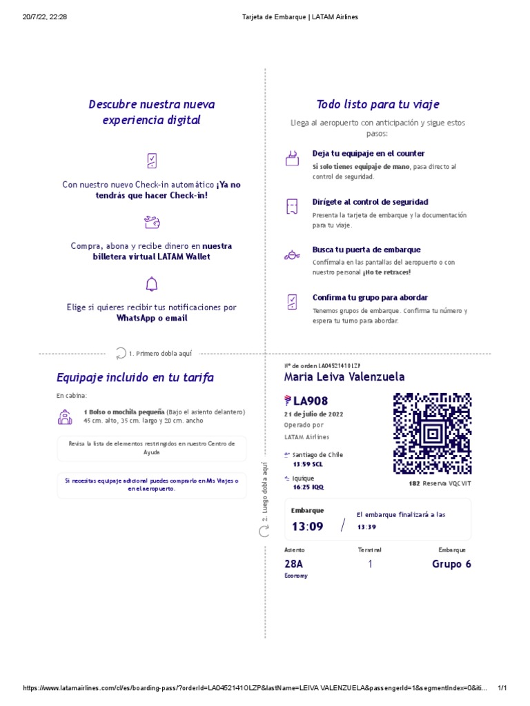 Tarjeta de Embarque - LATAM Airlines | PDF