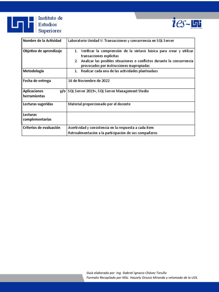 Transacciones y Concurrencia en SQL Server | PDF | Servidor SQL de Microsoft | Ingeniería de ...