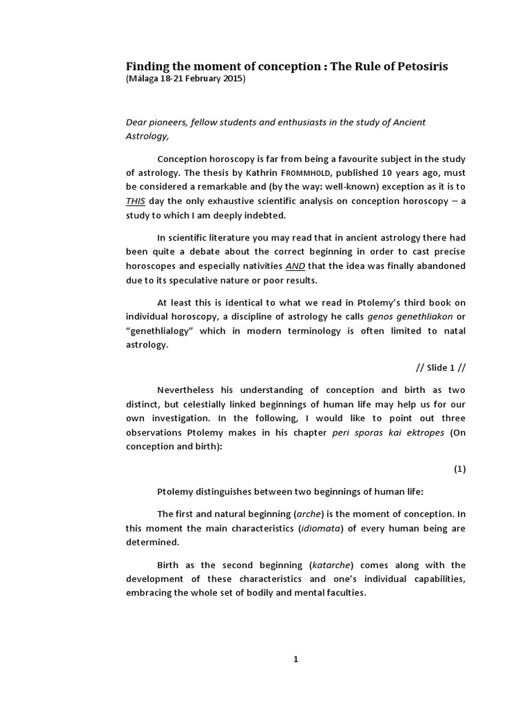 Finding The Moment of Conception - The Rule of Petosiris | PDF ...