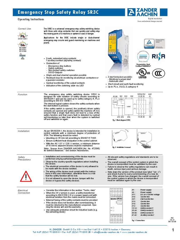Sr3c Safety Emergency Stop Relay | PDF