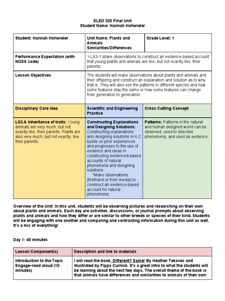 Science Unit Plan | PDF