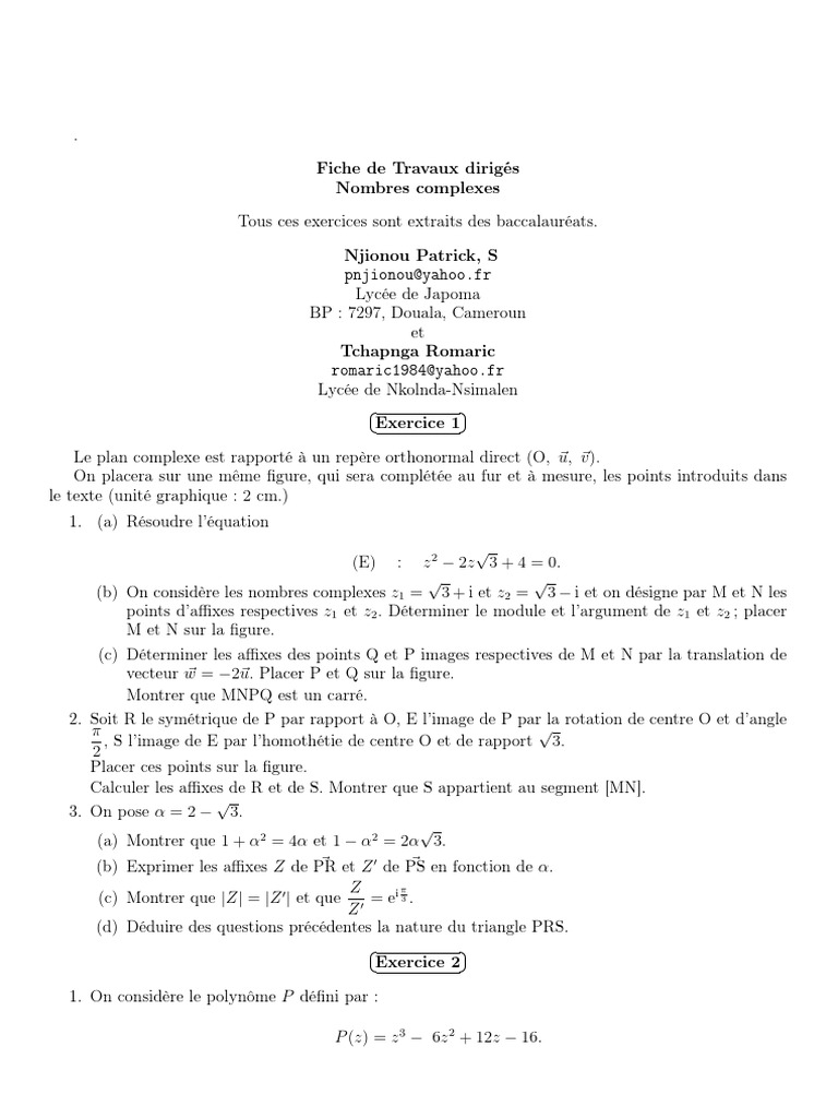 TD Nombres Complexes | PDF | Nombre complexe | Angle