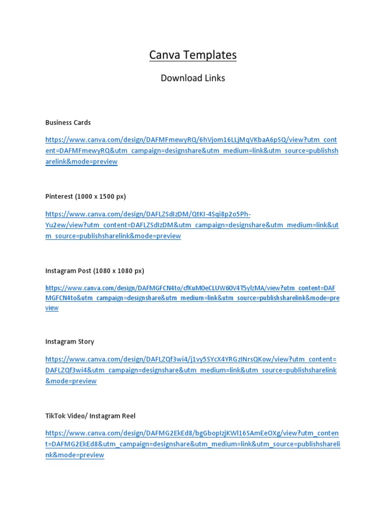 Canva Template Download Links | PDF