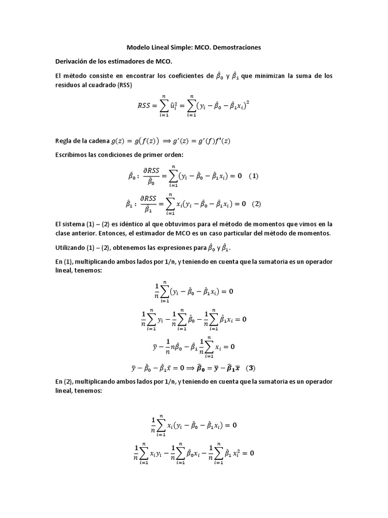 Modelo Lineal Simple. MCO | PDF | Matemáticas | Matemáticas Aplicadas