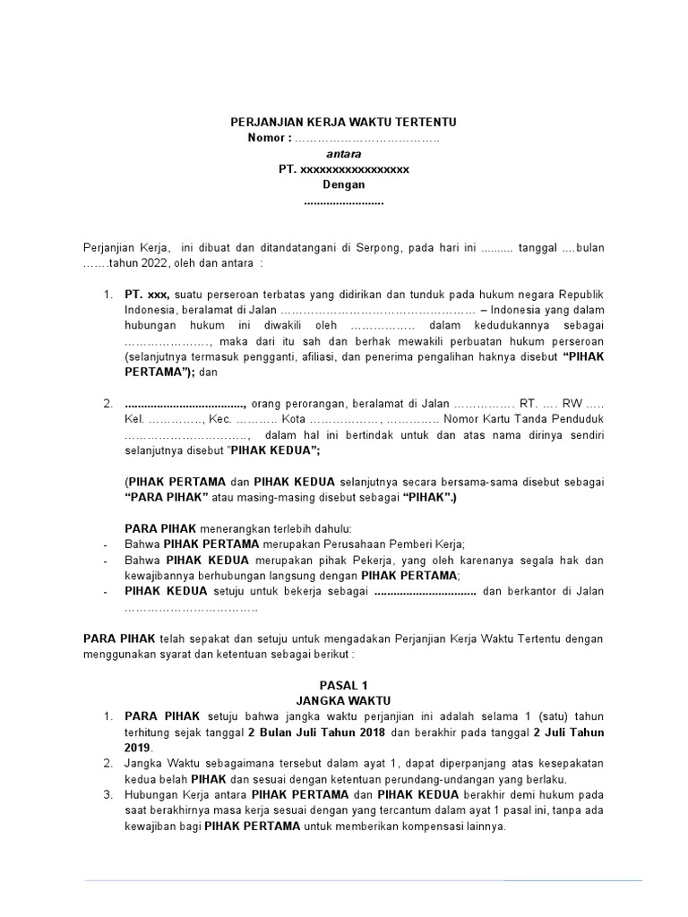 20221711 Draft PKWT 1 | PDF