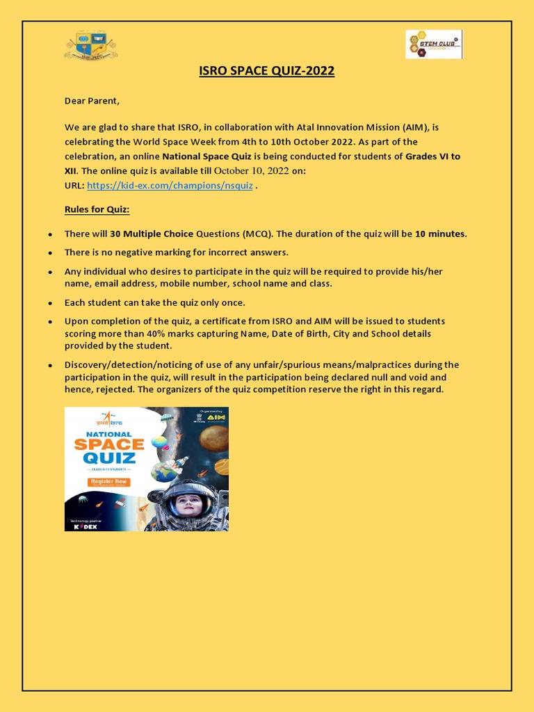 Isro Space Quiz | PDF | Career & Growth