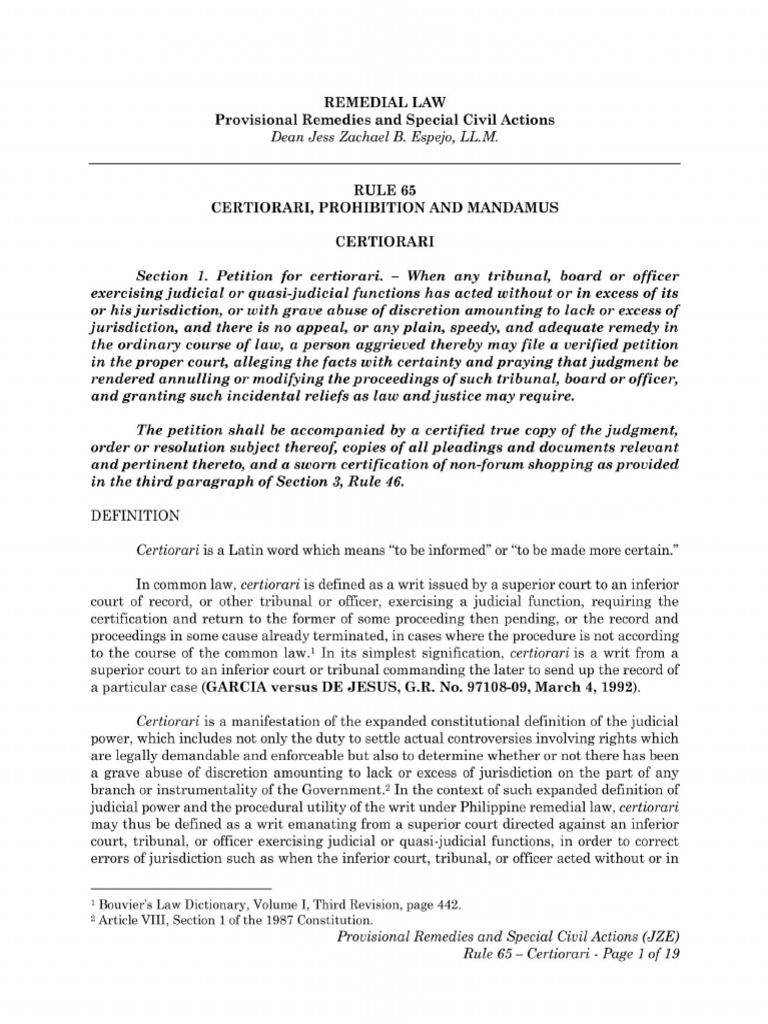 010a Rule 65 Certiorari Basics | PDF