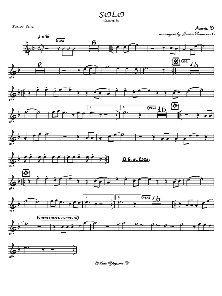 SOLO - Tenor Sax | PDF | Saxophone | Aerophones