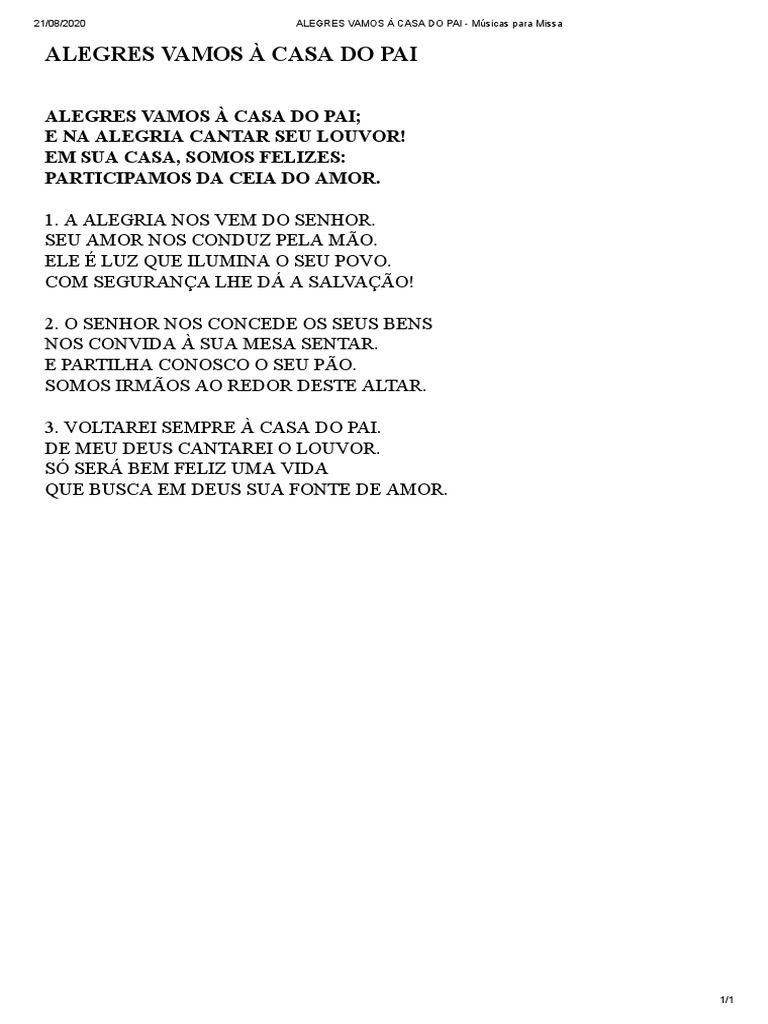Alegres Vamos À Casa Do Pai - Músicas para Missa | PDF | Arte | Religião e Espiritualidade