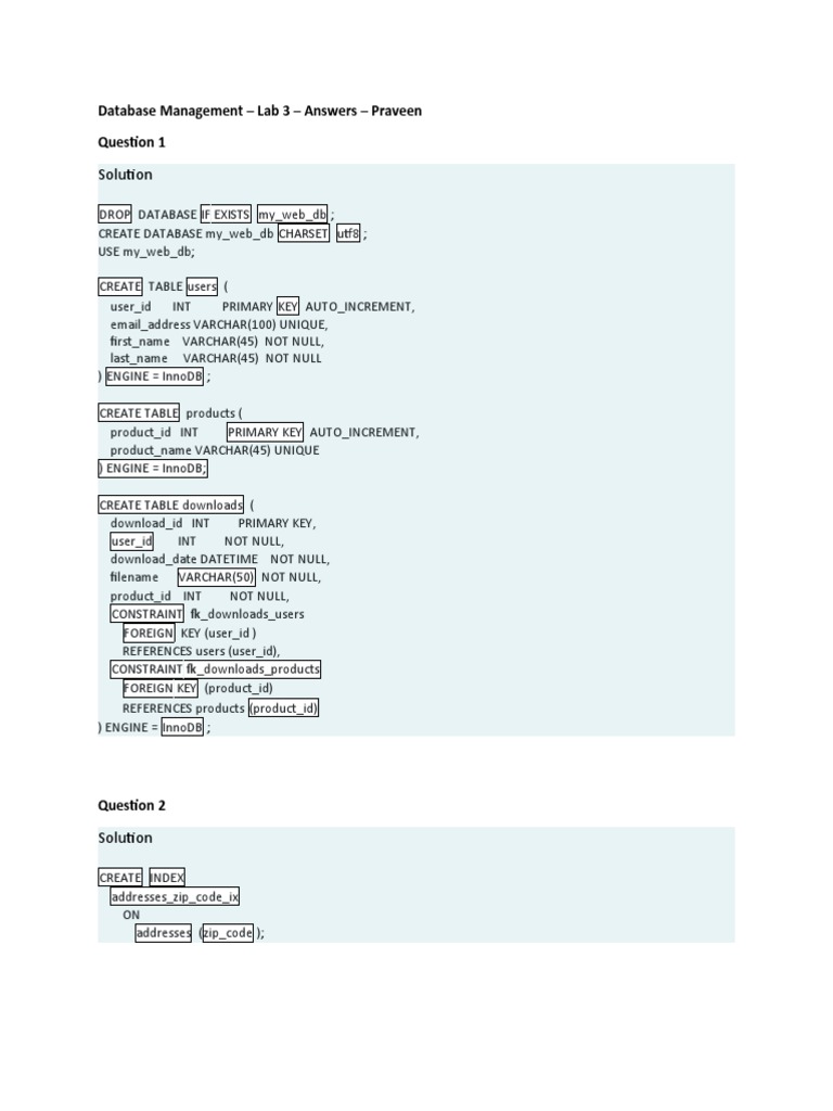 Database Management - Lab 3 | PDF