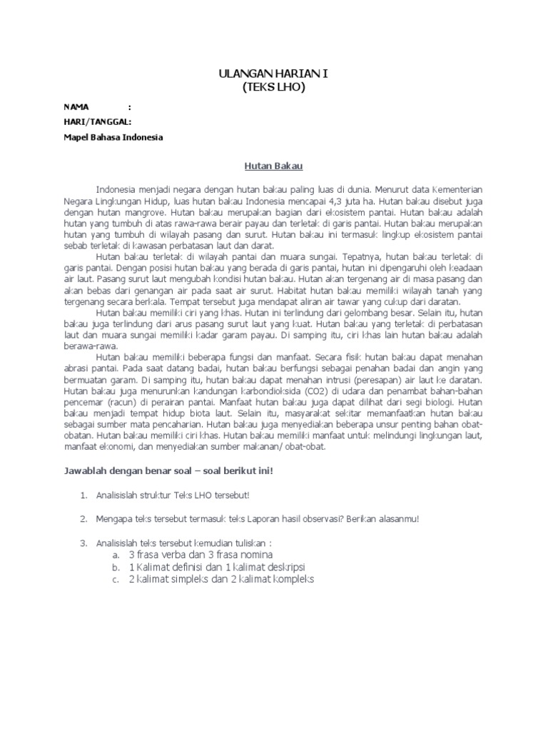 Soal Uh 1 Lho | PDF