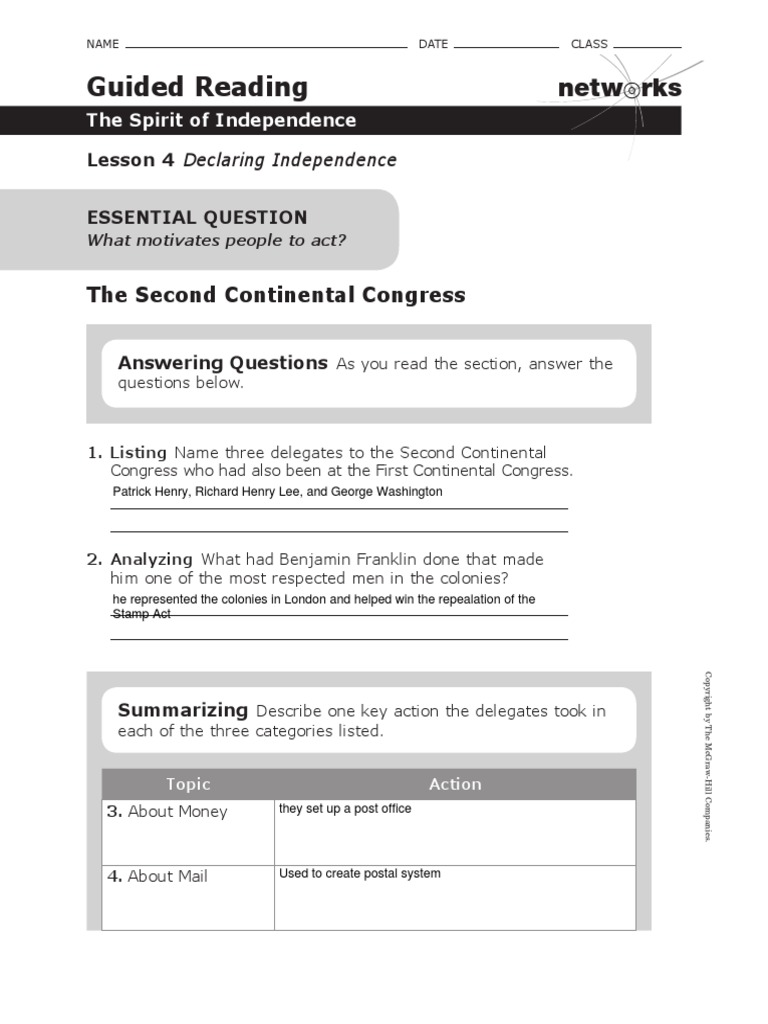 History Lesson 5-4 Worksheet | PDF | United States Declaration Of ...