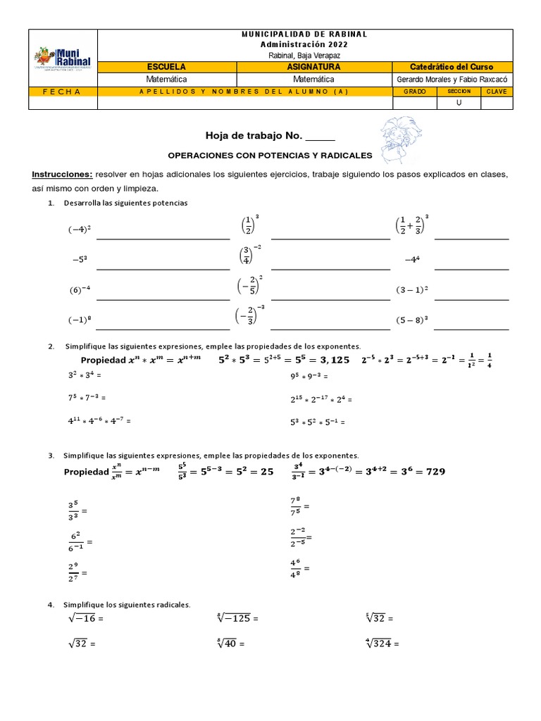 Ejercicios de Potencias y Radicales | PDF | Matemáticas