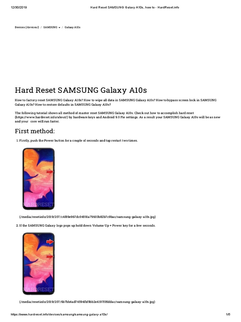 Hard Reset SAMSUNG Galaxy A10s, How To - HardReset - Info | PDF