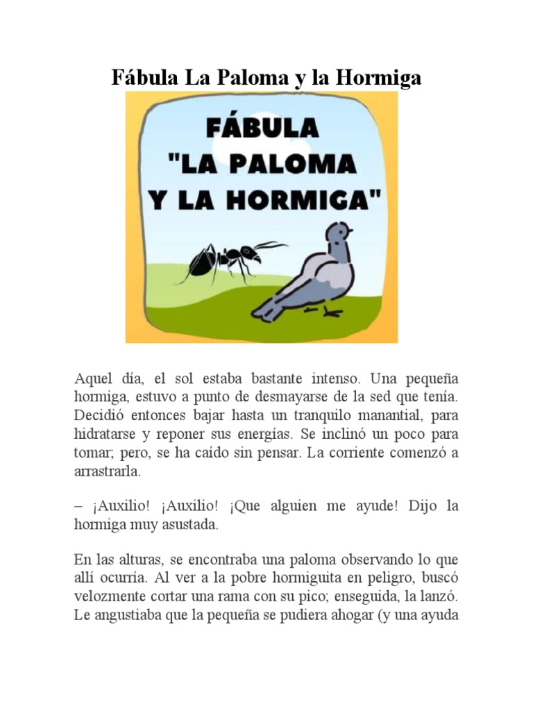 Fábula La Hormiga y La Paloma | PDF | Novela negra, policíaca y ...
