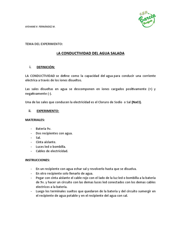 La Conductividad Del Agua Salada | PDF