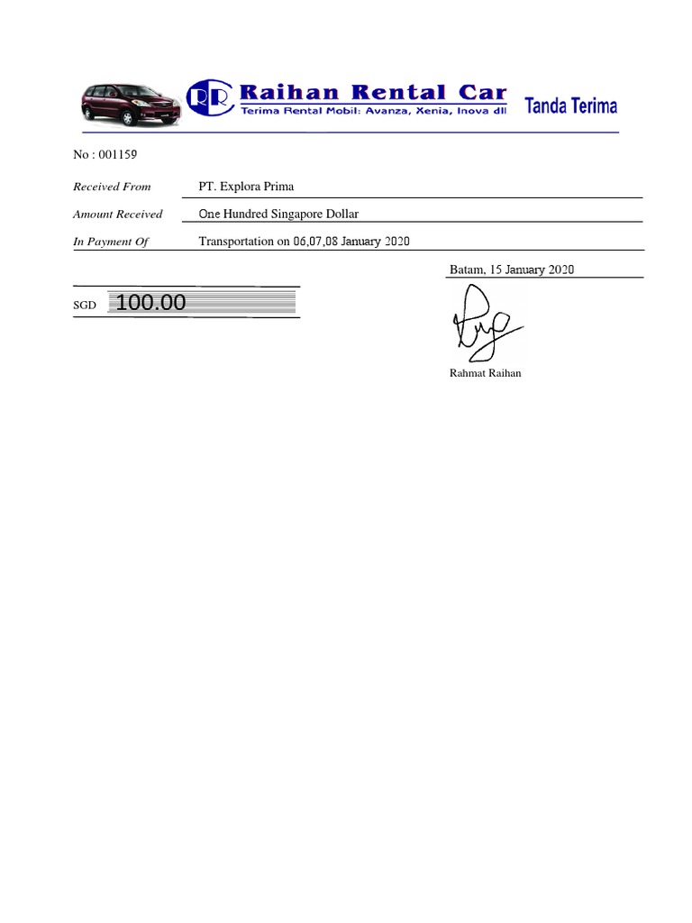 Kwitansi Rental Mobil PDF | PDF