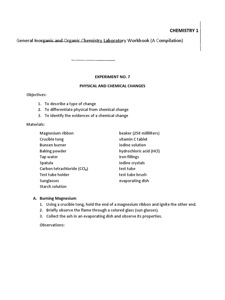 Experiment No. 7 - Physical and Chemical Changes 1 | PDF | Fermentation ...