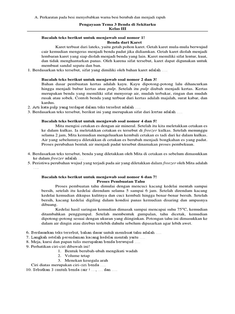 Pengayaan Tema 3 Benda Di Sekitarku Fix | PDF