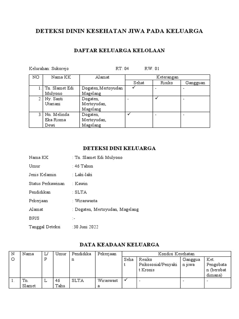 DETEKSI DINI KESEHATAN JIWA PADA KELUARGA - Melinda Eka Risma Dewi - 0020 | PDF
