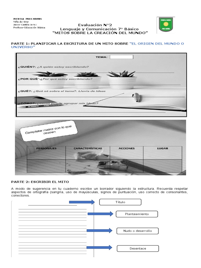 Evaluación N°2 ESCRIBIR UN MITO | PDF