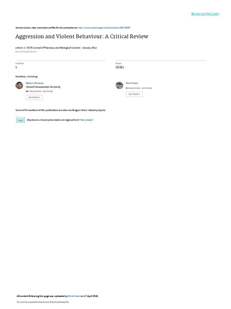 Aggression and Violent Behaviour A Critical Review | PDF | Aggression ...