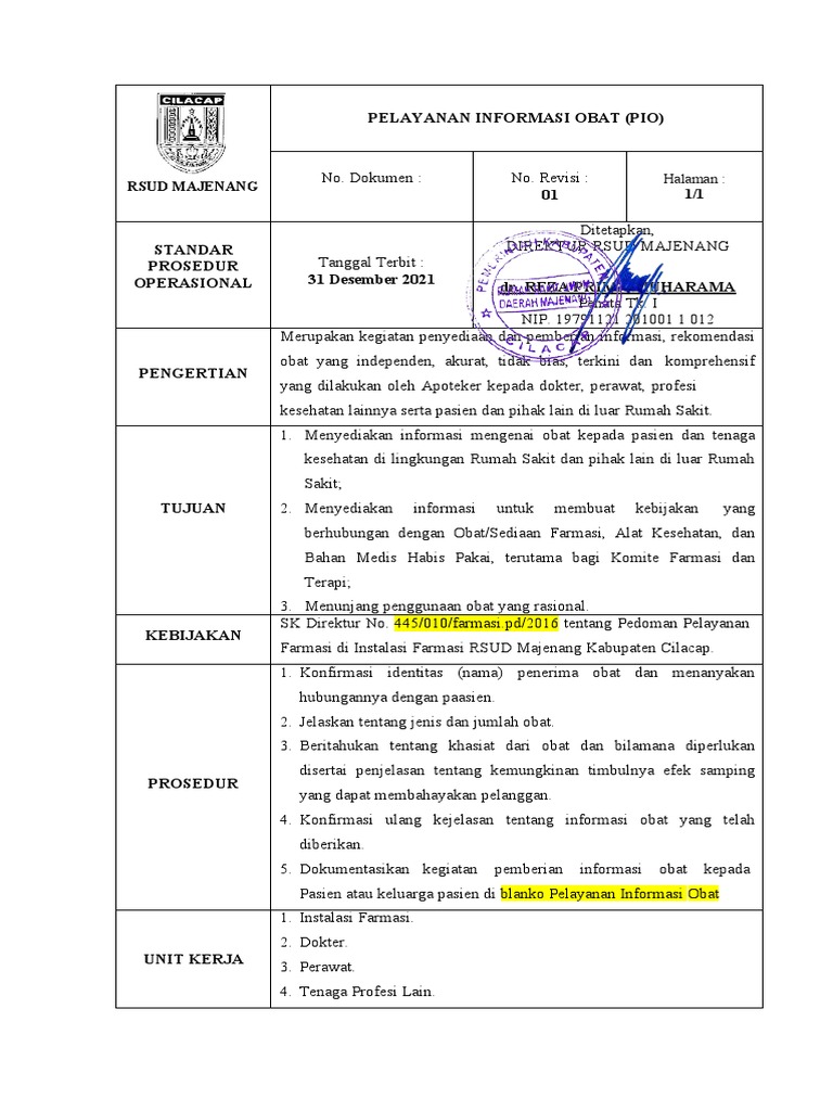 Pelayanan Informasi Obat (Pio) | PDF