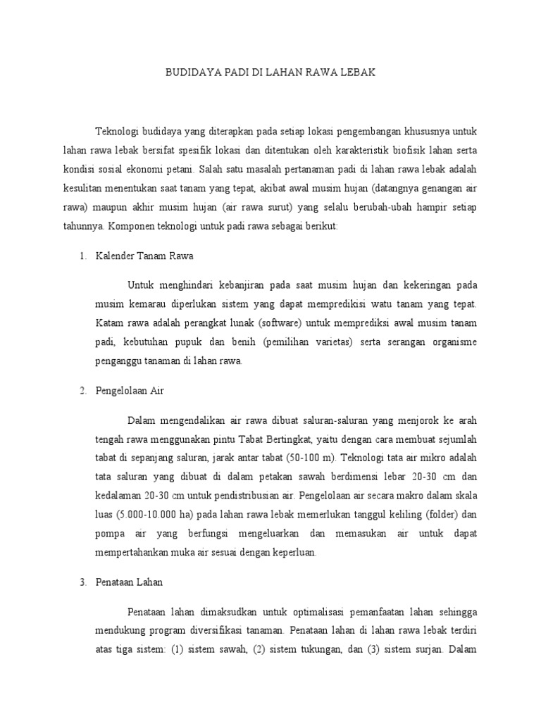 Budidaya Padi Di Lahan Rawa Lebak | PDF | Griya & Taman