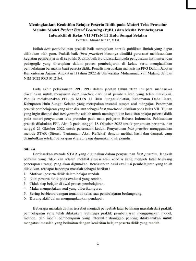 Artikel Best Practise Tugas LK 3.1 PPG | PDF