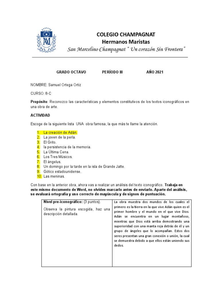 Actividad Texto Iconográfico Completo | PDF | Miguel Ángel | Pinturas