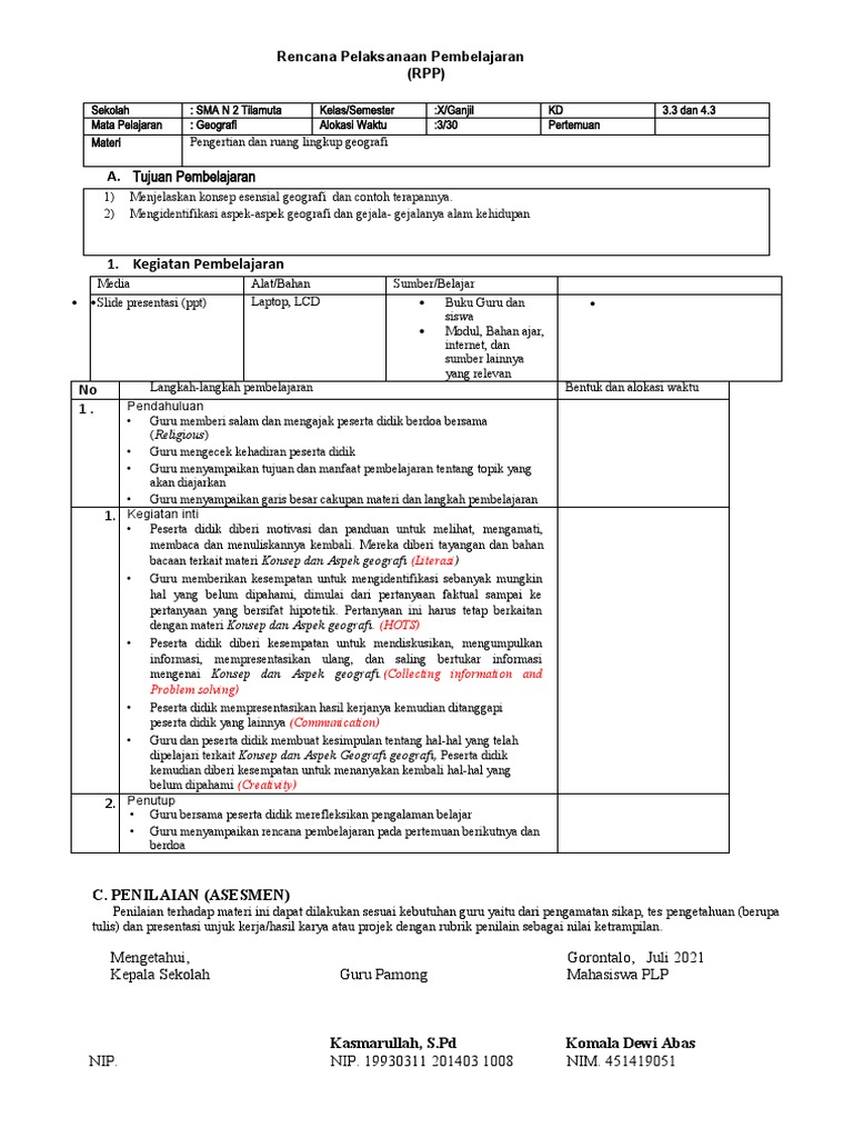 RPP - Konsep Esensial Geografi | PDF
