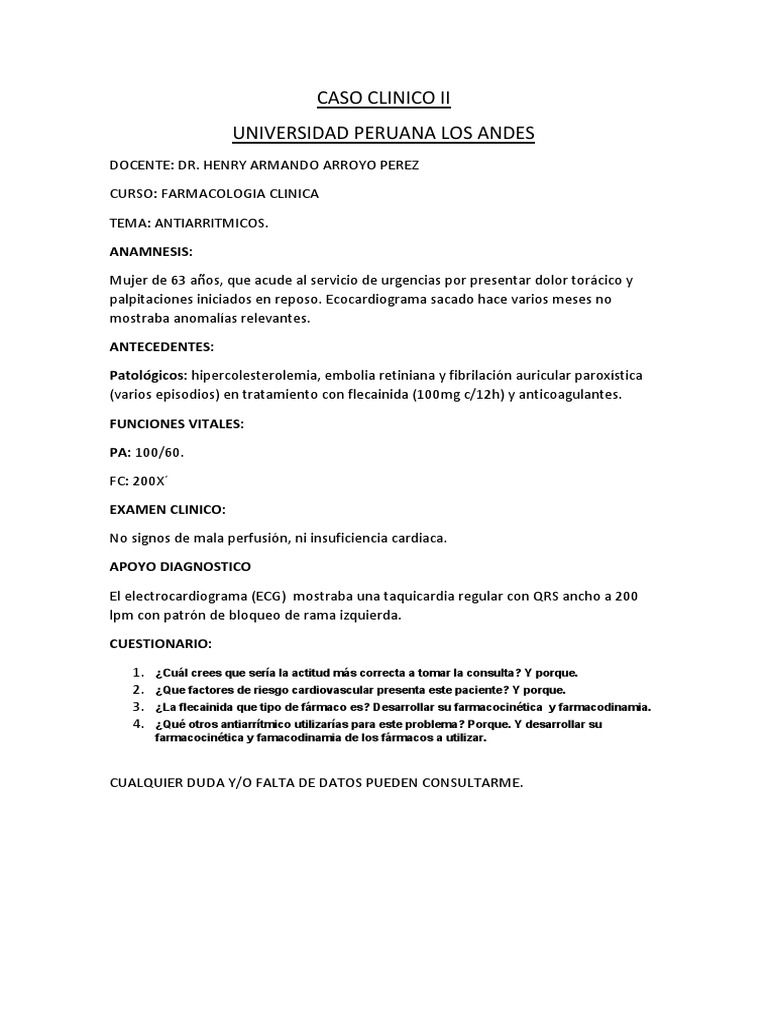 CASO CLINICO II - Antiarrítmicos | PDF CASO CLINICO II - Antiarrítmicos | PDF