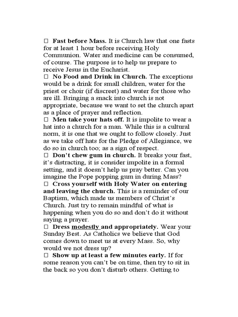 Do and Don'ts in Mass | PDF | Eucharist | Catholic Church