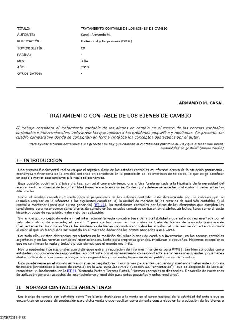 Tratamiento Contable de Los Bienes de Cambio | PDF | normas internacionales de INFORMACION ...