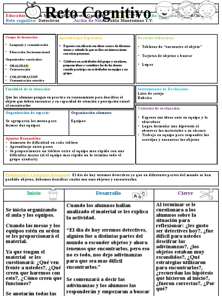 Reto Cognitivo | PDF | Evaluación | Educación de la primera infancia