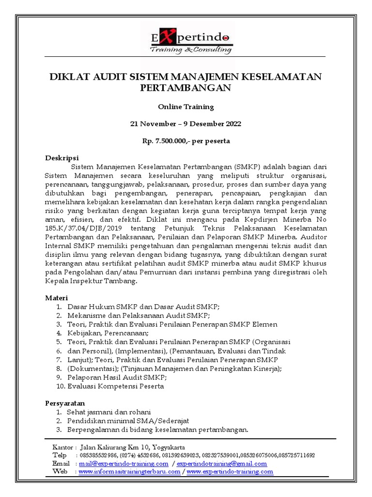 Diklat Auditor SMKP - Sertifikasi Minerba | PDF