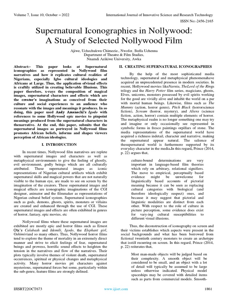 Supernatural Iconographies in Nollywood A Study of Selected Nollywood Film | PDF | Computer ...