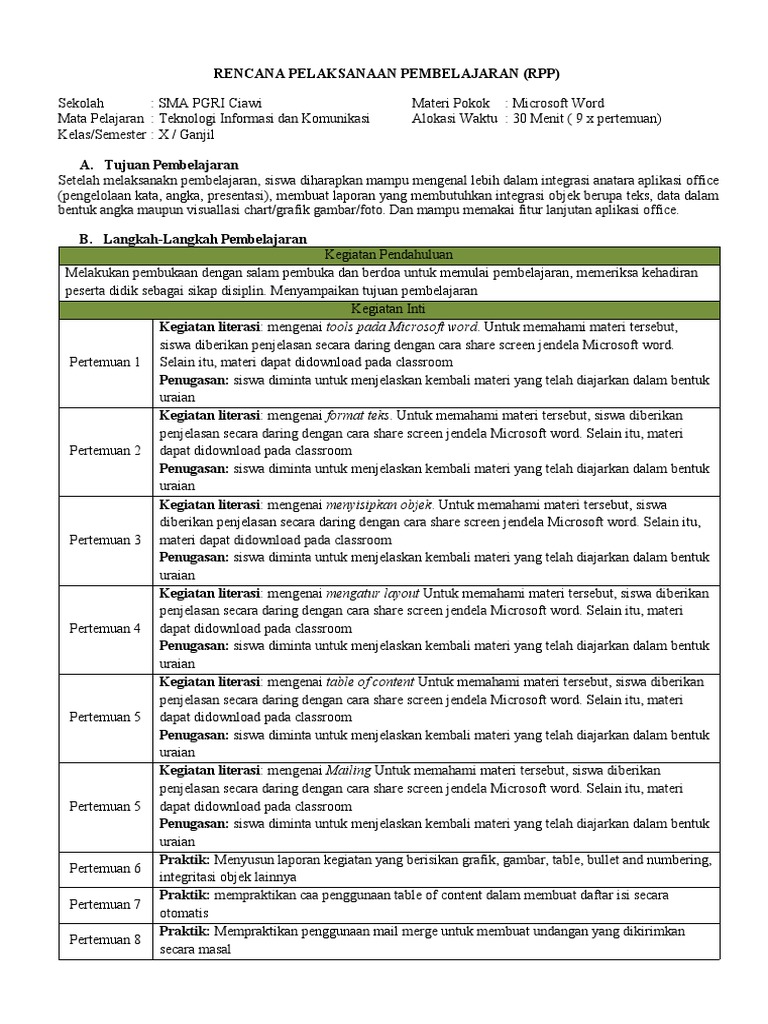 RPP TIK MS. Word | PDF