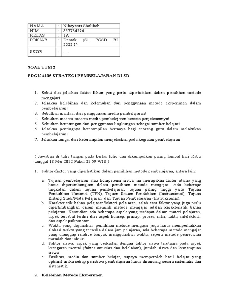 Soal TTM 2 Strategi Pembelajaran | PDF
