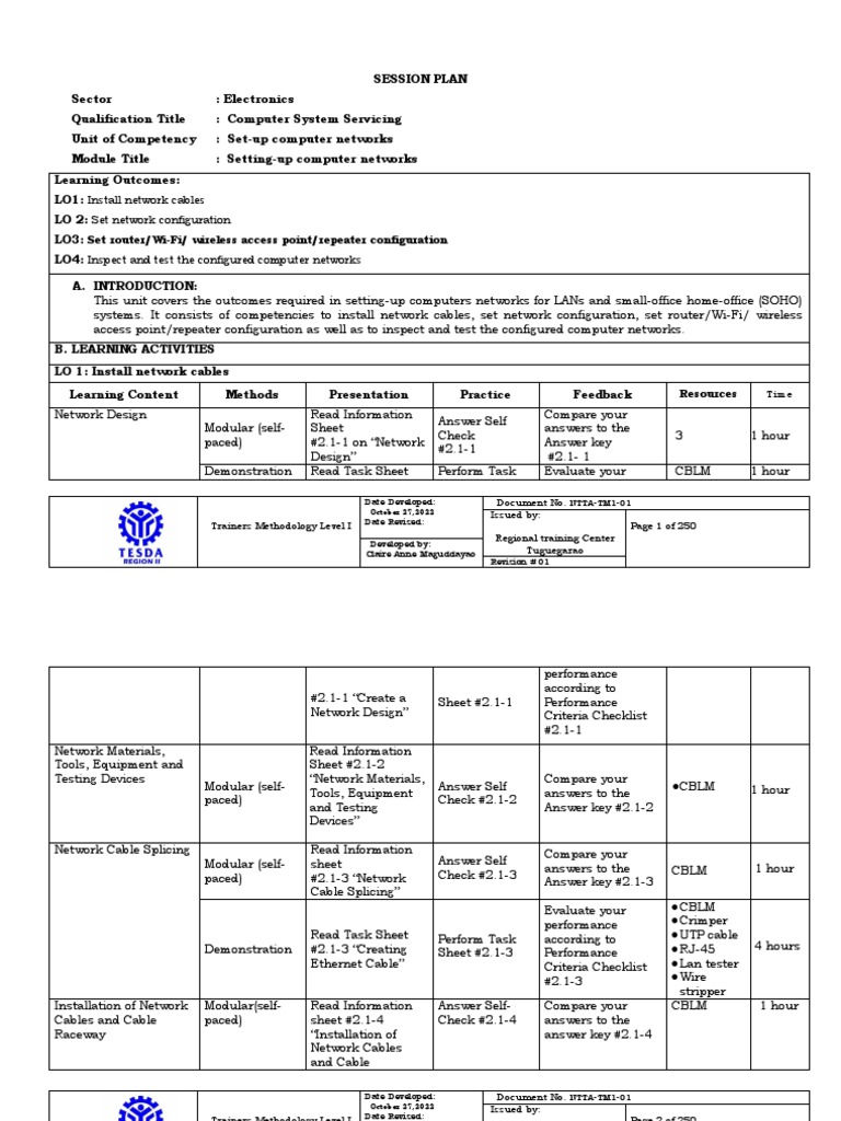 Computer Network Setup Session Plan | PDF