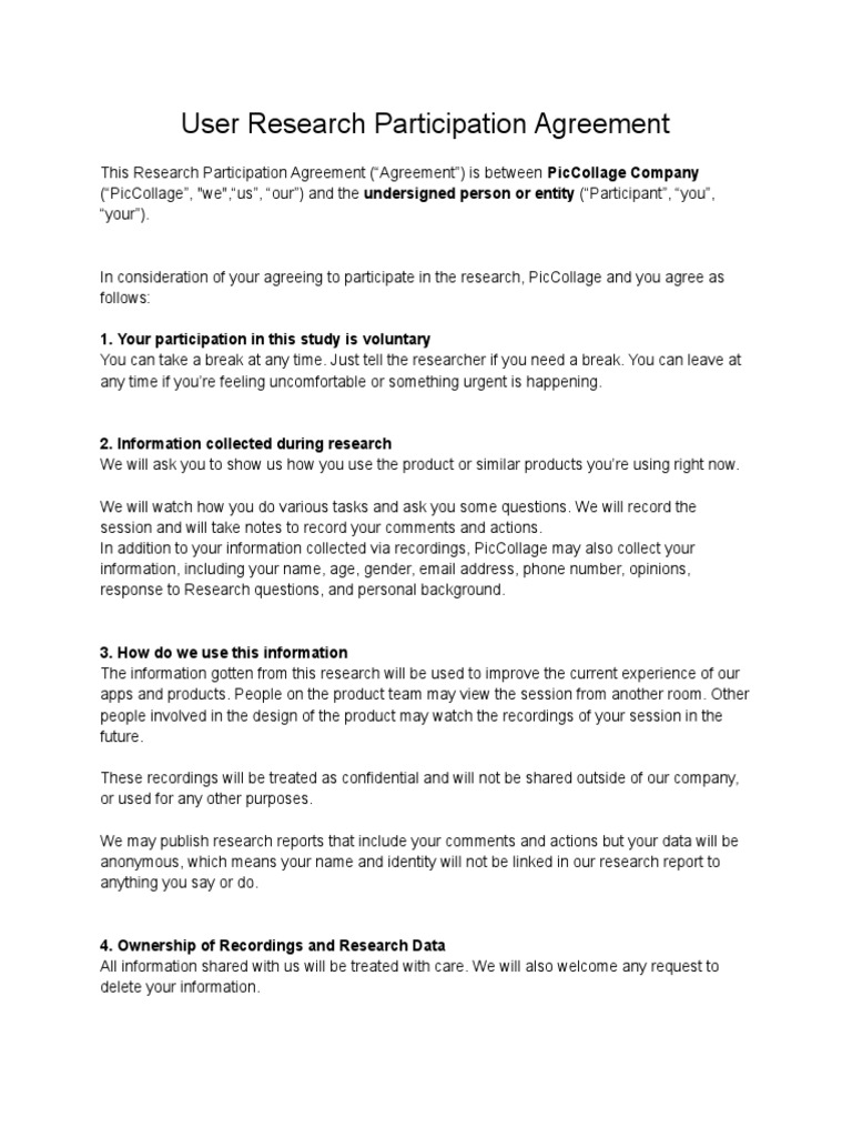 User Research Participation Agreement | PDF | Information Technology ...