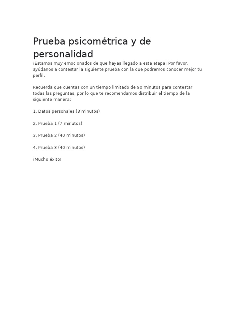 Prueba Psicom Trica y de Personalidad | PDF | Relaciones personales, crianza y desarrollo ...