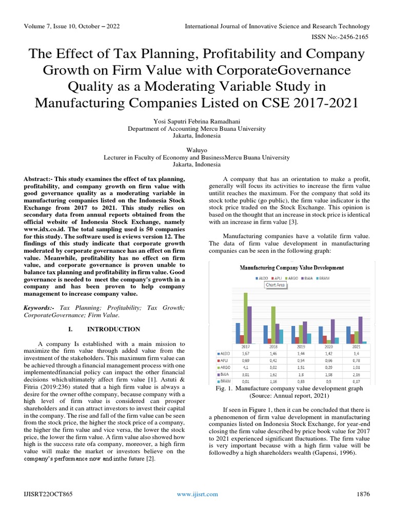 The Effect of Tax Planning, Profitability and Company Growth On Firm Value With ...