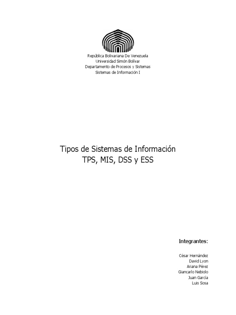 TiposSI TPS MIS DSS ESS | PDF | Toma de decisiones | Sistema de informacion