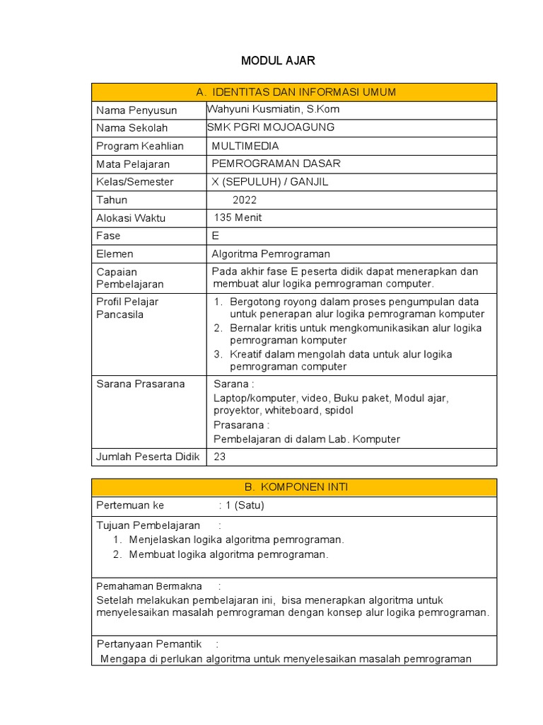 Contoh Format Modul Ajar | PDF