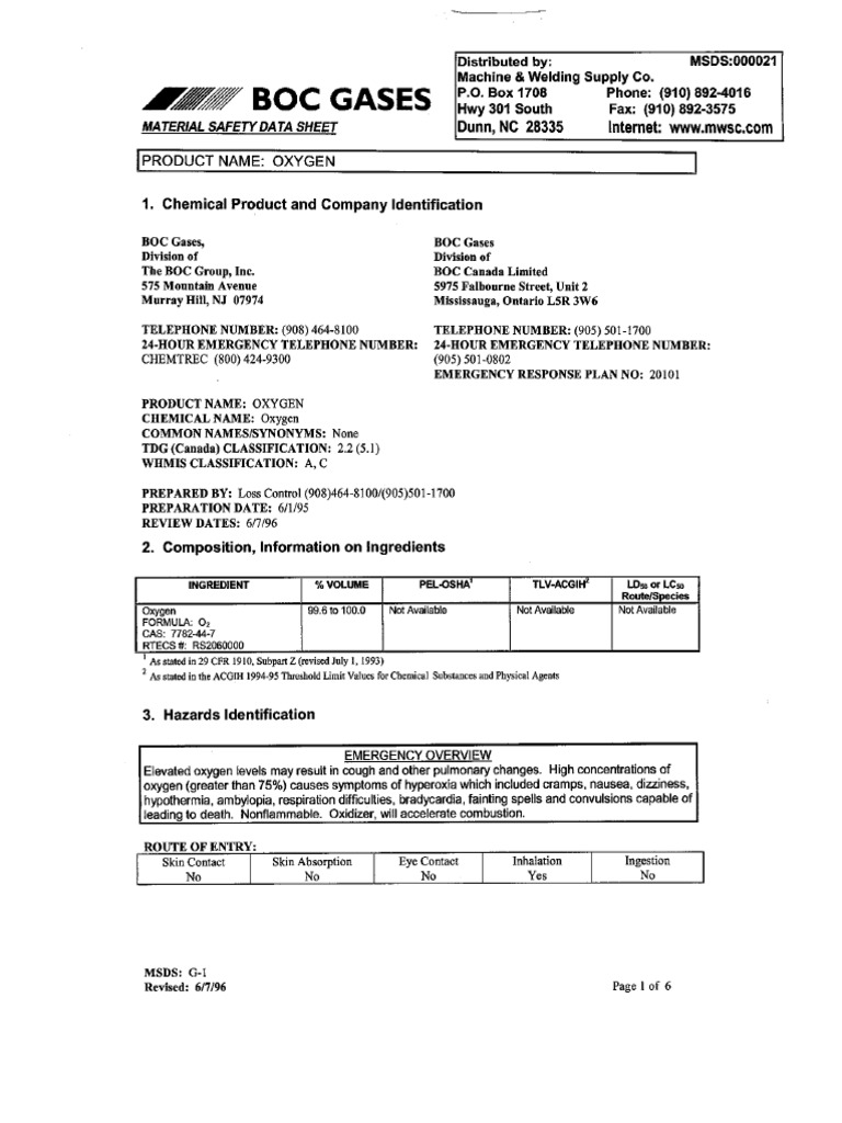 MSDS Oxygen | PDF