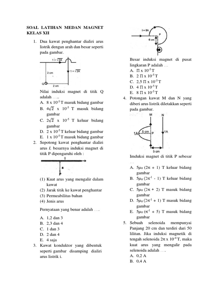 Soal Latihan Medan Magnet Kelas Xii | PDF