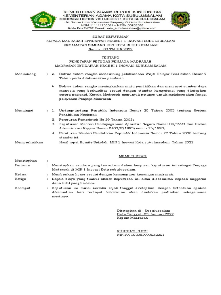Contoh SK Penjaga | PDF